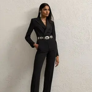 Ralph Lauren Tenney Wool Gabardine Tuxedo Jumpsuit - Black