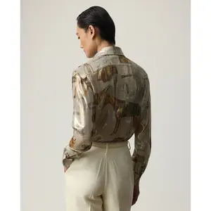 Ralph Lauren Evelina Equestrian-print Lamé Shirt