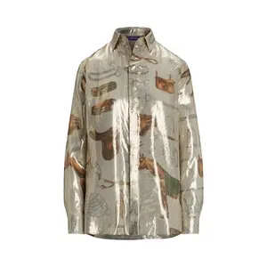 Ralph Lauren Evelina Equestrian-print Lamé Shirt