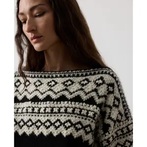Ralph Lauren Cashmere Jacquard Boatneck Sweater - Black/cream
