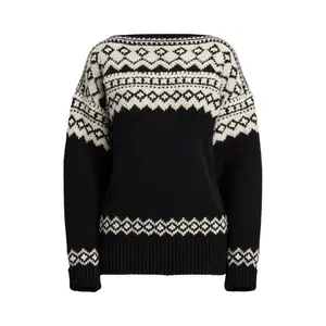 Ralph Lauren Cashmere Jacquard Boatneck Sweater - Black/cream