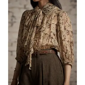 Ralph Lauren Floral-print Crinkled Silk Blouse