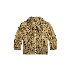 Ralph Lauren Floral-print Crinkled Silk Blouse