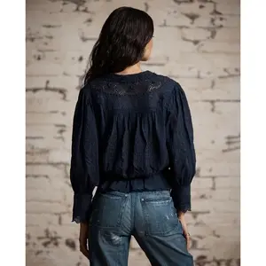 Ralph Lauren Embroidered Cotton Voile & Lace Blouse