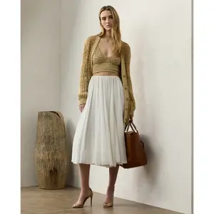 Ralph Lauren Trivelas Embellished Pleated Voile Skirt