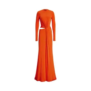 Ralph Lauren Twist-front Long-sleeve Evening Dress - Bright Orange