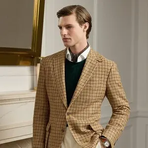 Ralph Lauren Kent Hand-tailored Checked Sport Coat - Camel/brown