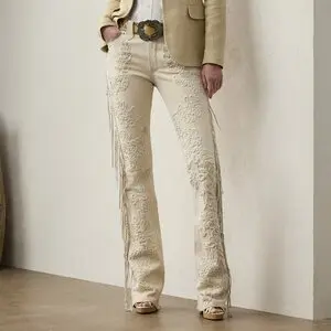 Ralph Lauren Annabeth Embellished Fringe Suede Pant