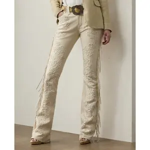 Ralph Lauren Annabeth Embellished Fringe Suede Pant