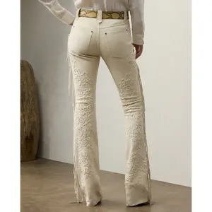 Ralph Lauren Annabeth Embellished Fringe Suede Pant