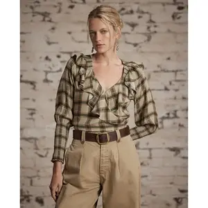 Ralph Lauren Ombré Plaid Marocain Blouse