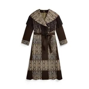 Ralph Lauren Fringe-trim Jacquard Wrap Coat
