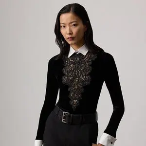 Ralph Lauren Missy Embellished Velvet Shirt