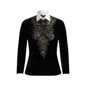 Ralph Lauren Missy Embellished Velvet Shirt
