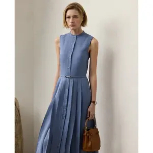 Ralph Lauren Kennedi Linen Sleeveless Day Dress - Cornflower
