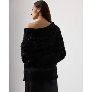 Ralph Lauren Embellished Off-the-shoulder Sweater