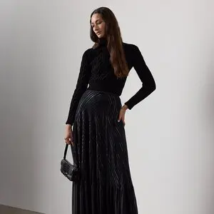 Ralph Lauren Carlita Striped Chiffon Maxiskirt - Black