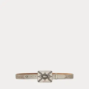 Ralph Lauren Plaque-buckle Embellished Skinny Belt - Silver/pyrite
