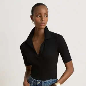 Ralph Lauren Jersey Elbow-sleeve Collared Top - Black