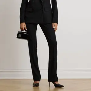 Ralph Lauren Satin-trim Wool Crepe Straight Pant - Black