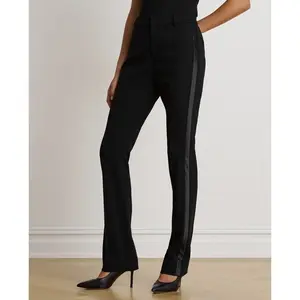 Ralph Lauren Satin-trim Wool Crepe Straight Pant