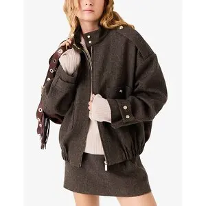 Maje Herringbone Oversized-fit Wool-blend Jacket