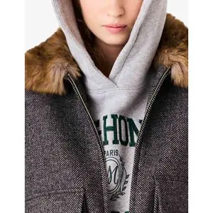 Maje Faux Fur-collar Herringbone Wool-blend Jacket