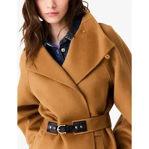 Maje Belted Relaxed-fit Wool-blend Coat