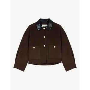 Maje Contrast-collar Boxy-fit Wool-blend Jacket - Brown