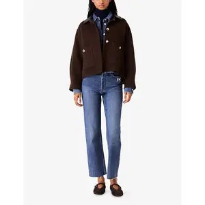Maje Contrast-collar Boxy-fit Wool-blend Jacket