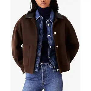 Maje Contrast-collar Boxy-fit Wool-blend Jacket