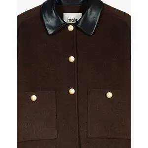 Maje Contrast-collar Boxy-fit Wool-blend Jacket
