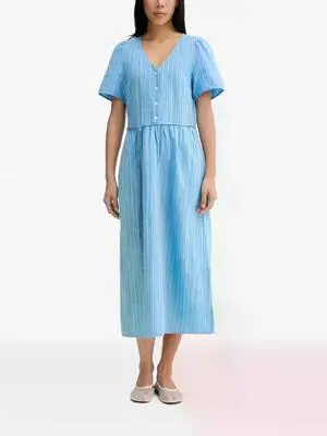 Marc O'polo Striped V-neck Midi Dress Blue
