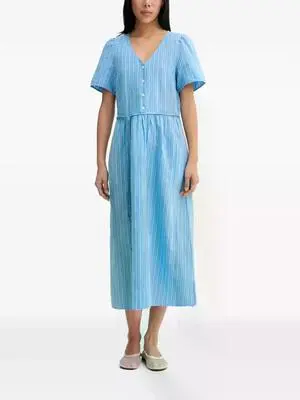 Marc O'polo Striped V-neck Midi Dress - Blue