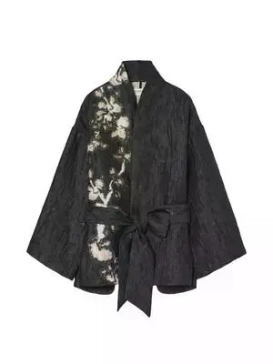 PSOPHIA Floral-jacquard Belted Jacket - Black