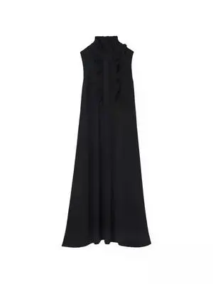 PSOPHIA Ruffled Pleated-trim Midi Dress - Black