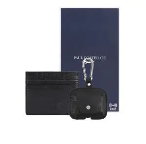 Paul Costelloe Clive Set Leather Card Holder & Air Pods Case - Black