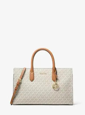 Michael Kors Scarlett Medium Signature Logo Satchel In By - Natural