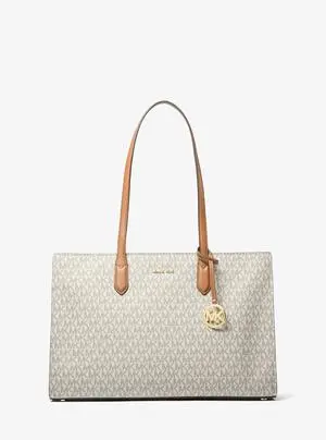 Michael Kors Scarlett Medium Signature Logo Tote Bag In By - Natural