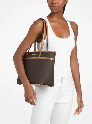 Michael Kors Marlowe Medium Signature Logo Pocket Tote Bag In By - Brown