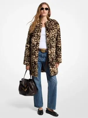 Michael Kors Leopard Faux Fur Coat In Size By - Brown