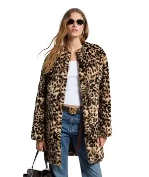 Michael Kors Leopard Faux Fur Coat - Brown