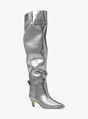 Michael Kors Daniela Metallic Leather Boot In Size By - Silver