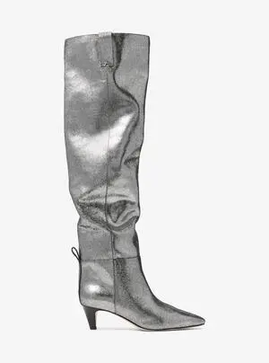 Michael Kors Daniela Metallic Leather Boot In Size By - Silver