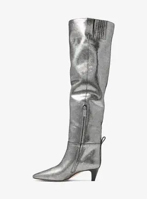 Michael Kors Daniela Metallic Leather Boot In Size By - Silver