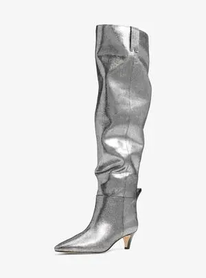 Michael Kors Daniela Metallic Leather Boot In Size By - Silver