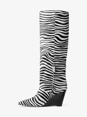 Michael Kors Xandra Zebra Print Calf Hair Wedge Boot In Size By