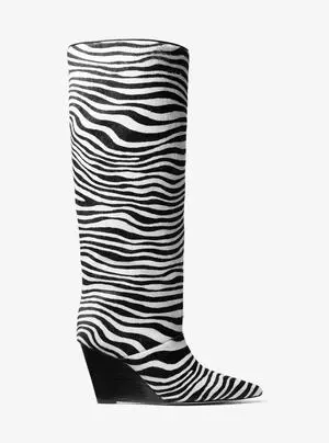 Michael Kors Xandra Zebra Print Calf Hair Wedge Boot In Size By