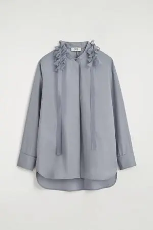 Cos Ruffled-collar Cotton-silk Shirt - Gray