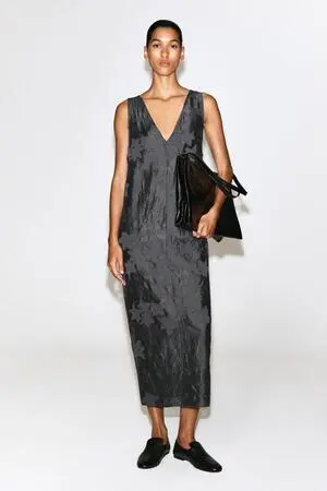 Cos Embroidered Sheer V-neck Dress